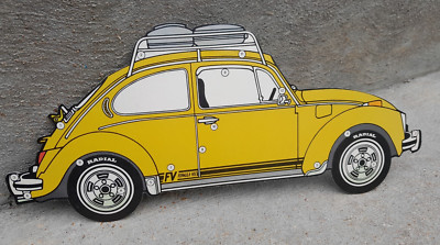 Volkswagen VW Beetle Bug Vintage Yellow Die Cut Advertising Card 60s 12 ...
