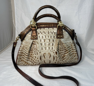 NWT $325 Retired Brahmin Lisa Moonlight Tri-Color Dome Croc Leather ...