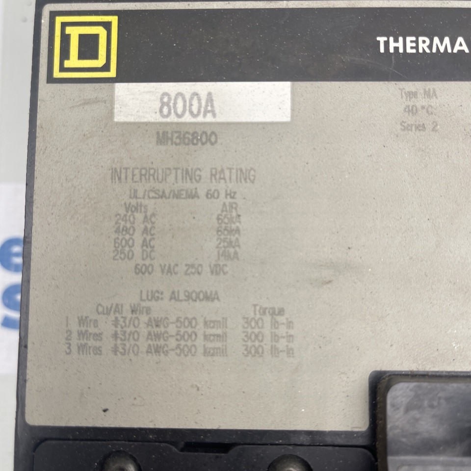MH36800 3 Pole 800 Amp 600 Vac I-Line Circuit Breaker Square D ...