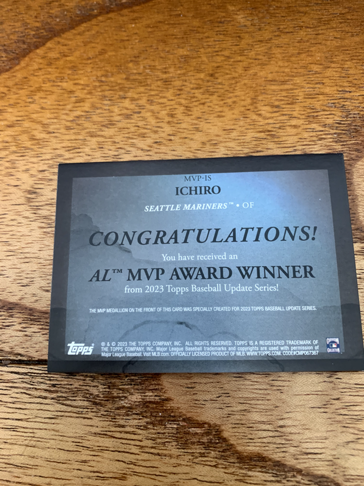 2023 Topps Update Ichiro AL MVP Award Winner MVP-IS Medallion Relic ...