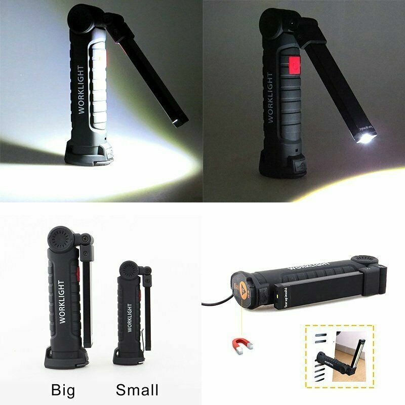 Rechargeable COB LED Slim Work Light Lamp Flashlight Inspect Folding ...