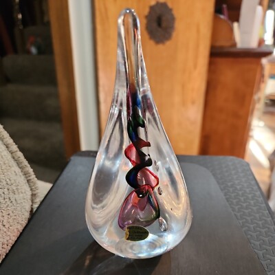 Adam Jablonski Teardrop Blown Glass Art Paperweight Signed Made in ...