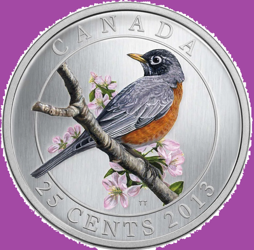 2013 Canada Birds $0.25 American Robin Colored Coin Mint Set UNC 25 ...