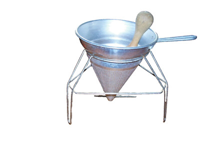 Vintage Aluminum COLANDER Cone Sieve Strainer Wood PESTLE and STAND | eBay