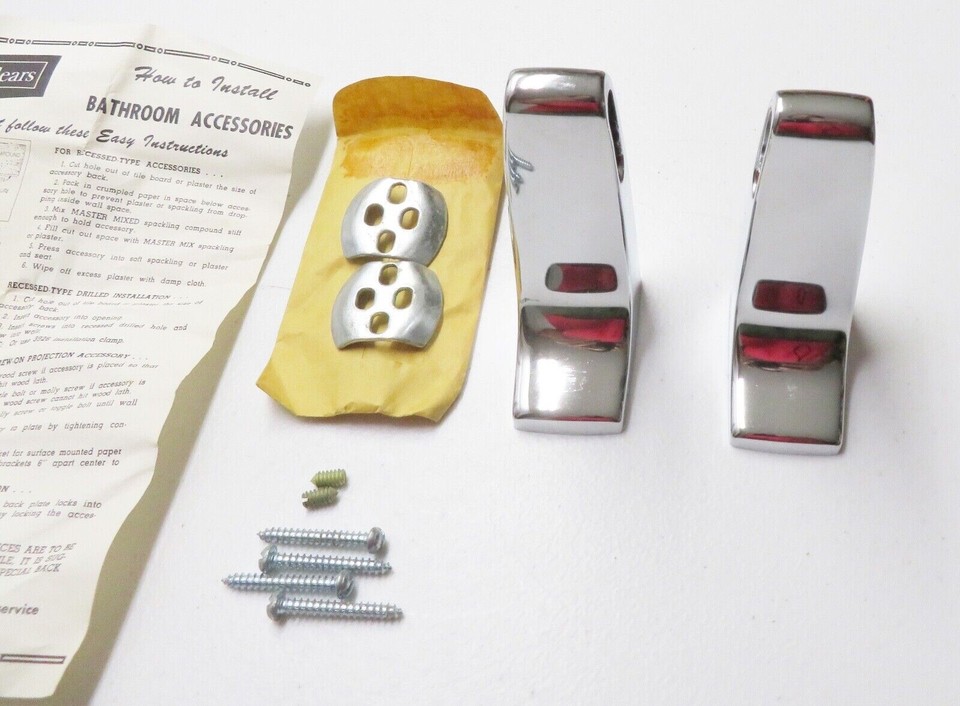NEW Old Stock Vintage MCM Sears Roebuck Towel Bar Brackets, Chrome ...