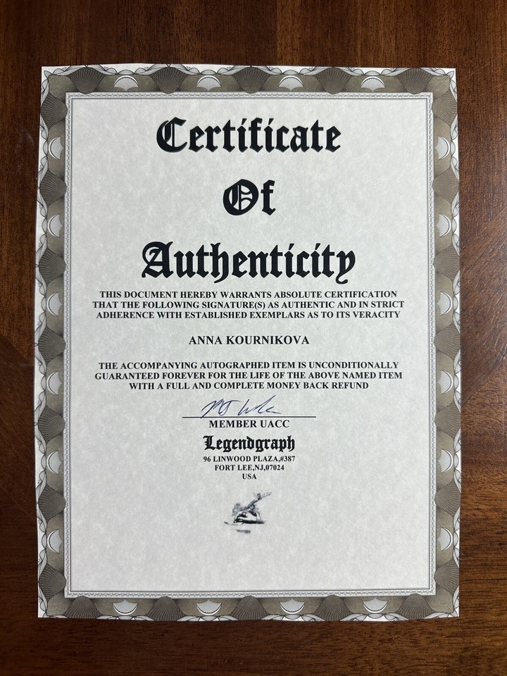 Anna Kournikova Autographed Hand Signed Photo 8x10 w/COA Wet Signature ...