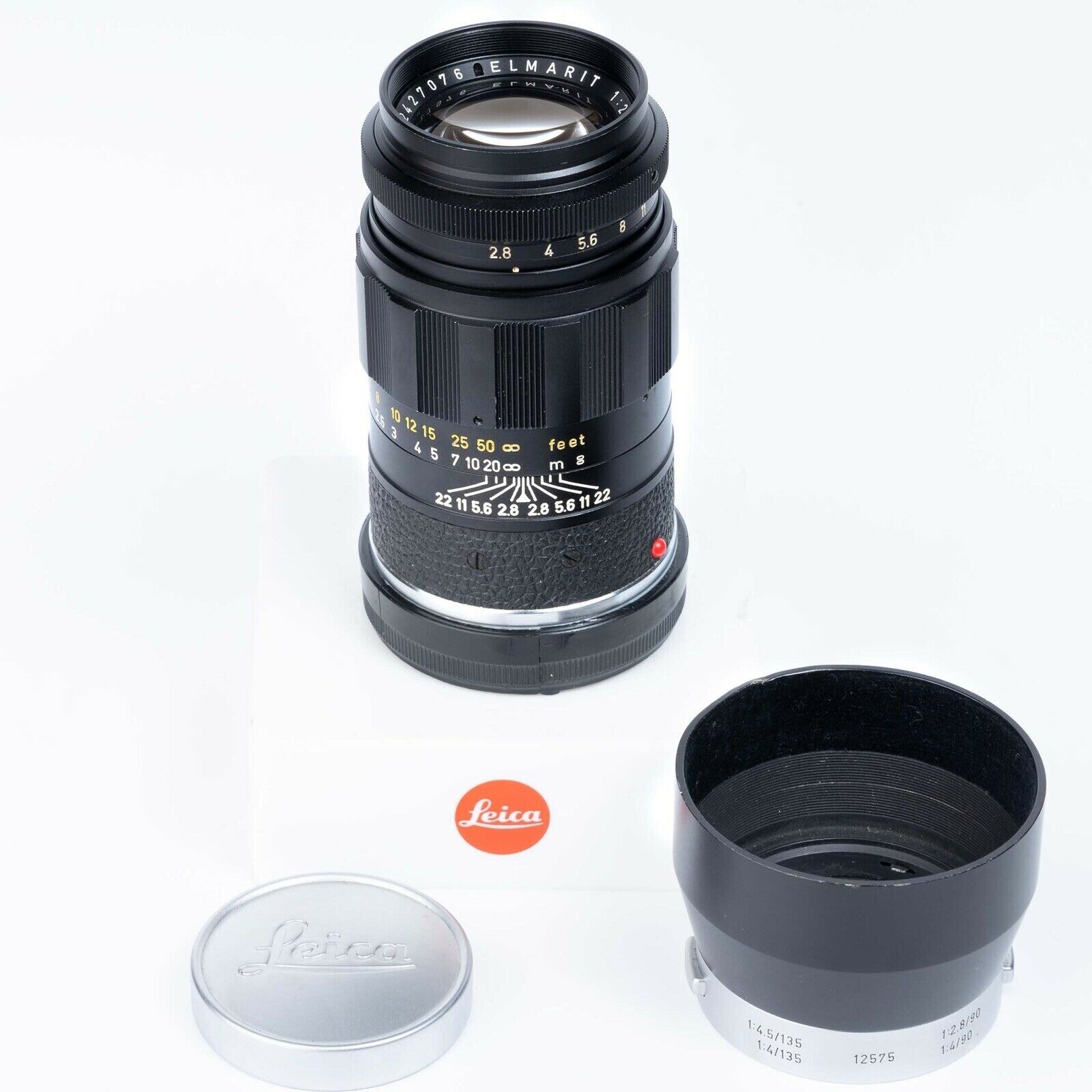 Leitz Leica Elmarit 90mm 2.8 M Mount Black Germany 11129 Lens w 12575 ...