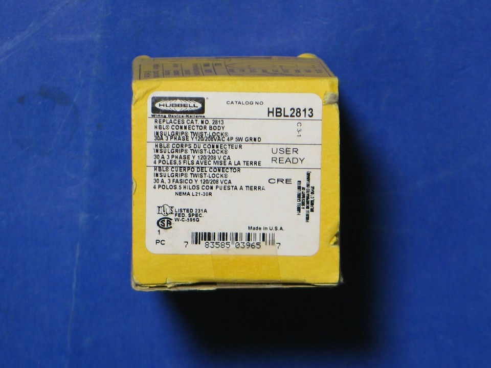 HUBBELL HBL2813 TWIST-LOCK INSULGRIP RECEPTACLE 4 POLE 5 WIRE 30A 120 ...