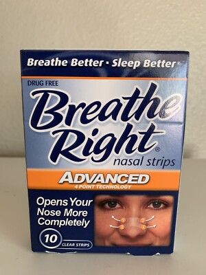 BREATHE RIGHT (10) Clear Nasal Strips ADVANCED Adult Size Nose Band ...