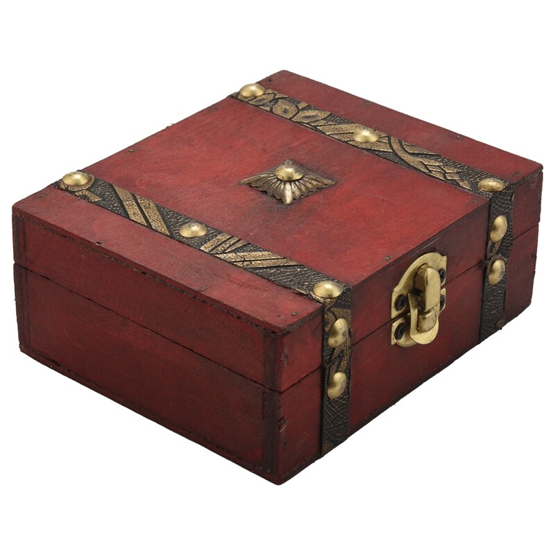 Vintage Wooden Treasure Chest Storage Box Lock Organizer Case Foldable ...