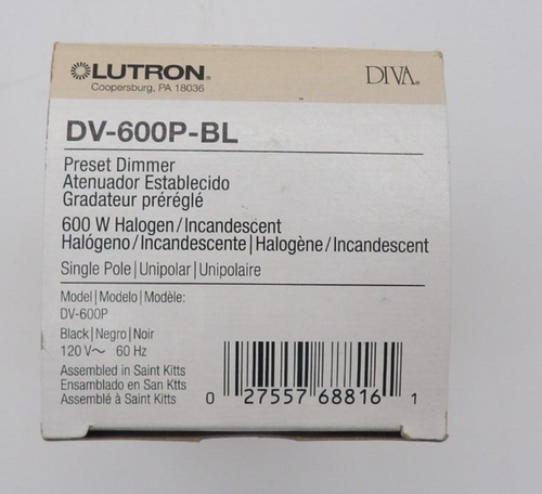 LUTRON DV-600P-BL 600W-120V-SINGLE POLE, RPESET DIMMER,DIVA SERIES ...