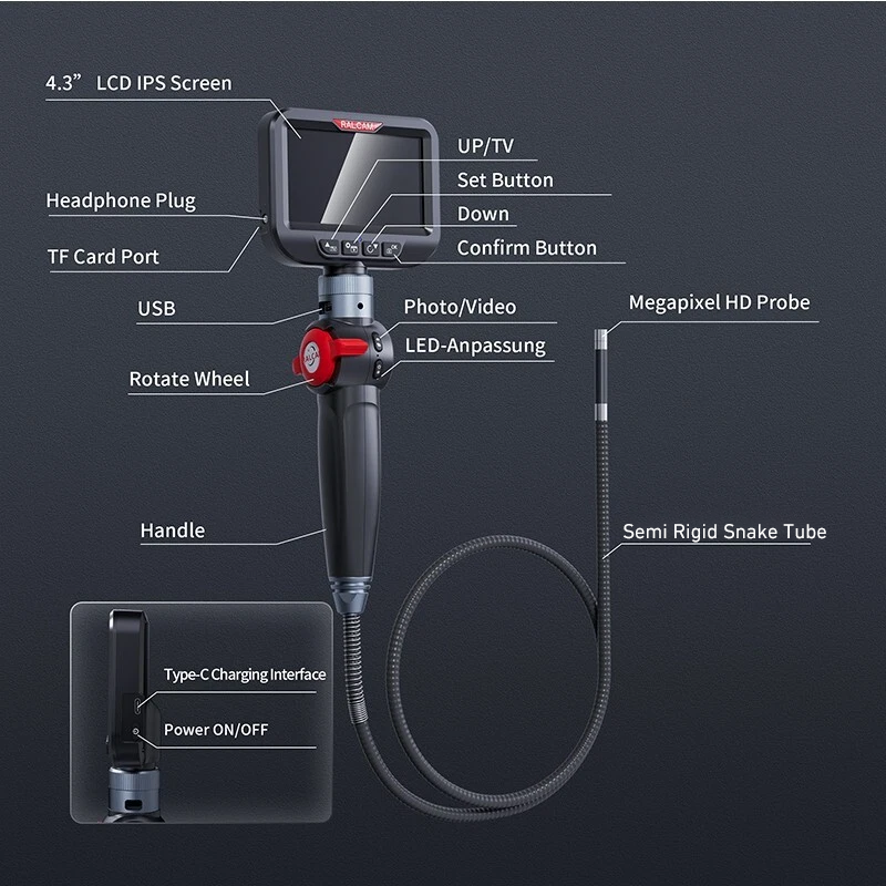 RALCAM Articulating Borescope 2-Way 180° 6.2mm Endoscope Camera 2M Semi Rigid | eBay