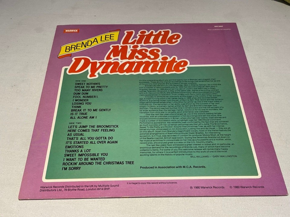Brenda Lee - Little Miss Dynamite - Vinyl Record LP Album - 1980 ...