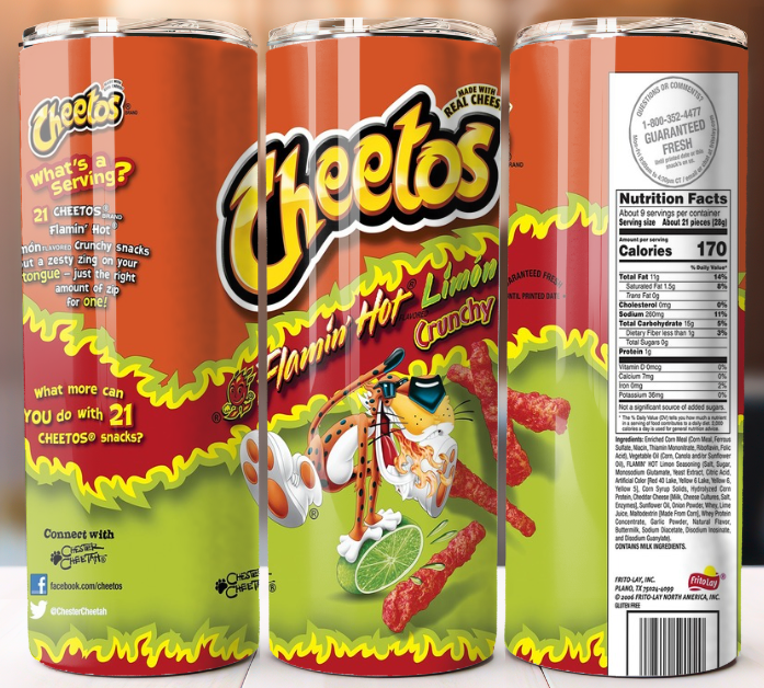 Cheetos Limon Inspired Personalized Tumbler 20oz Cup Mug Hot Cold Lid ...