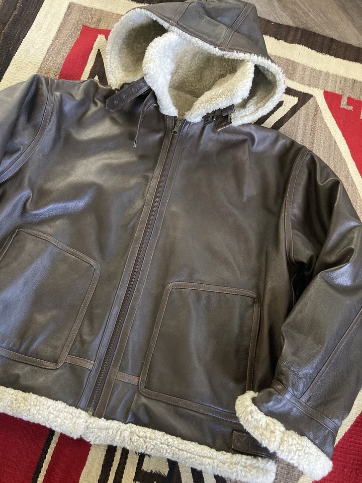 Wilsons Leather B-3 Style Aviator Bomber Jacket Brown L Air Force Lined ...