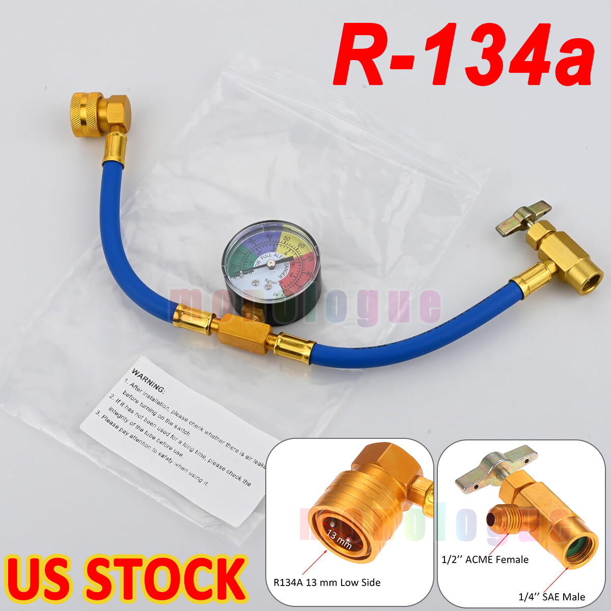 R134A Recharge Hose Kit Car Charge Hose With Gauge For 1/2 Thread | eBay