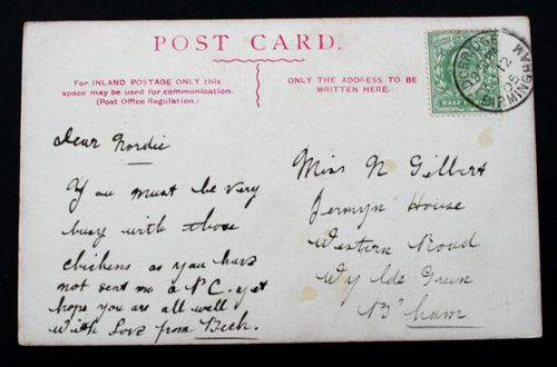 Dorridge, Birmingham 1905 postmark on a E. Terriss postcard to Miss N ...