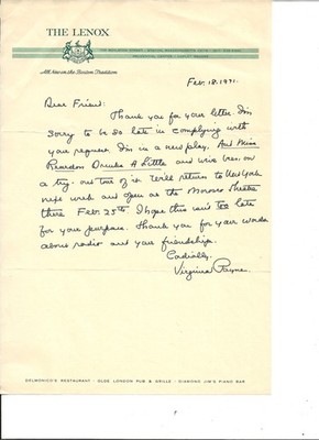 Virginia Payne 1971 autographed letter signed -American radio actress ...