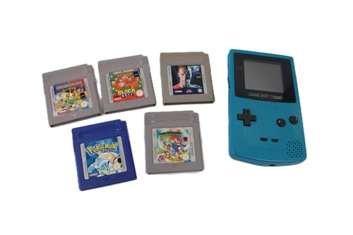NINTENDO Gameboy Colour Handheld Game Console Turquoise Bundle w/ 5 ...