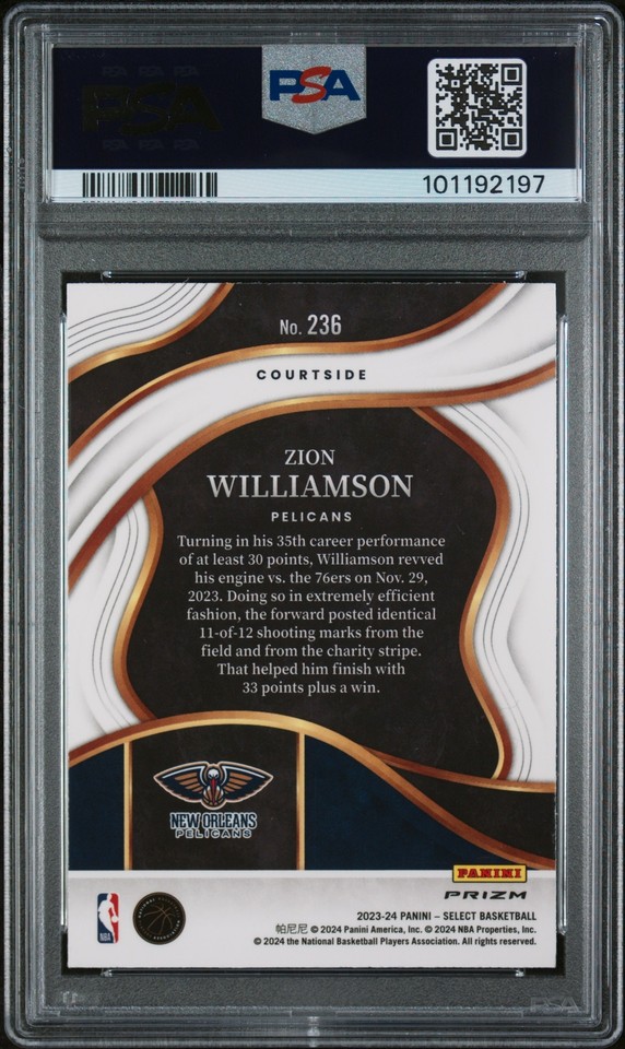 2023 PANINI SELECT ELEPHANT PRIZM #236 ZION WILLIAMSON PSA 10 | eBay