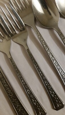 Interpur Stainless Steel Japan Flatware Floral Design Set of 8 Great | eBay