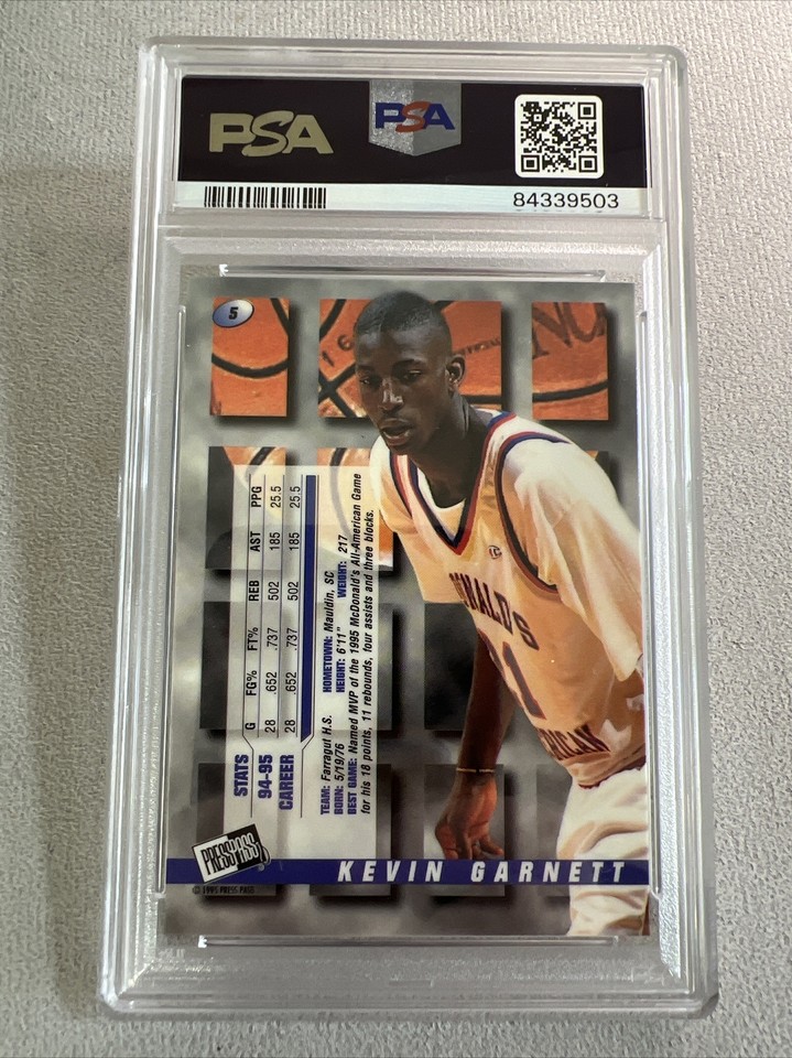 1995 Kevin Garnett Press Pass Draft Pick ROOKIE #5 PSA 8 GOLD | eBay