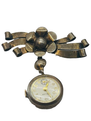 Vintage Nurse Fob Watch Lapel Pin Bow Brooch Sterling Silver Heller ...