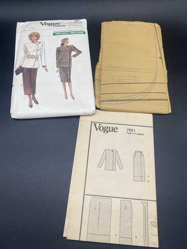 Vintage Vogue Pattern 1980s 90s Blazer Skirt Business 7021 Uncut Sizes ...