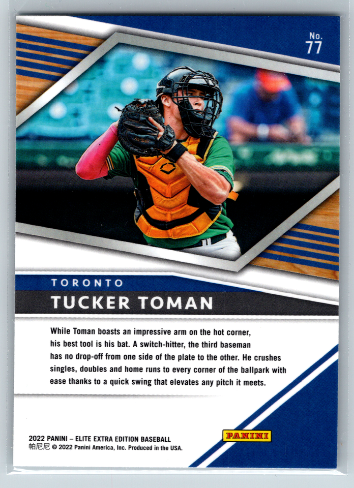Tucker Toman 2022 Panini Elite Extra Edition SN999 #77 Toronto Blue ...