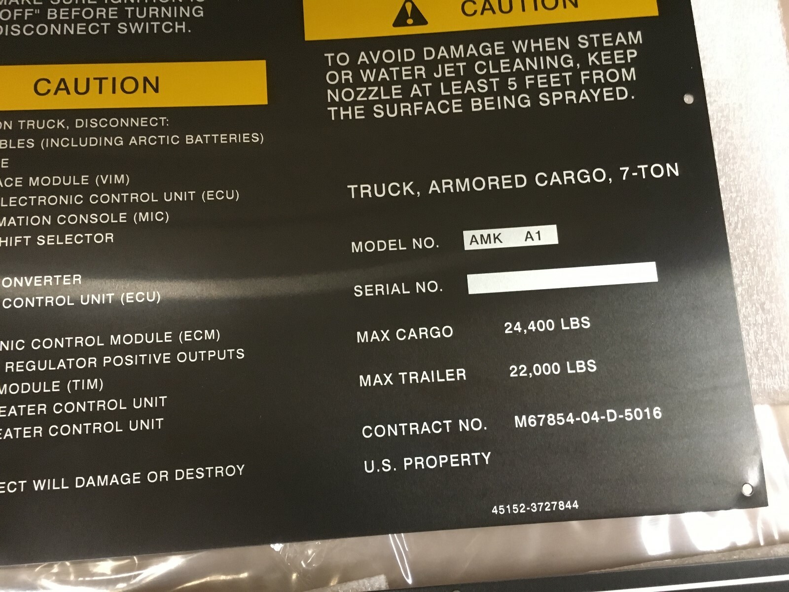 OSHKOSH MTVR 7 Ton Armored Cargo Ratchet Strap and Labeling Kit AMK27A1 ...