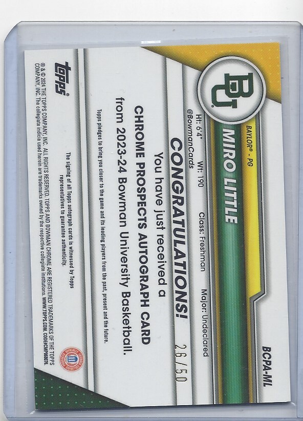 MIRO LITTLE 2023-24 BOWMAN CHROME UNIVERSITY 1ST GOLD LAVA REFRACTOR ...