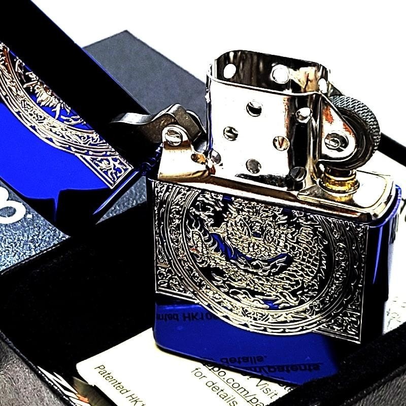 Zippo King Dragon Etched Sculpture Ion Blue & Silver Regular Lighter | eBay