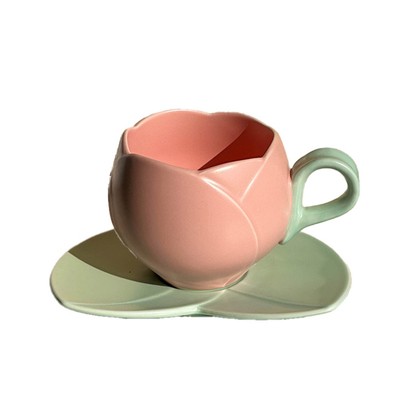 300ml Flower Shaped Ceramic Coffee Cup Teacup Saucer Ceramic Drinking ...