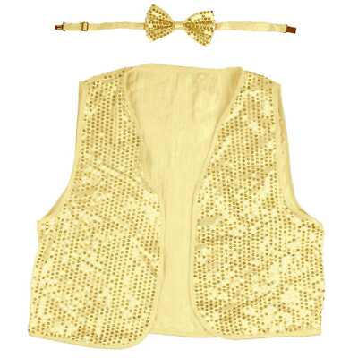 Adult Gold Sequined Bow Tie and Vest Set Disco Casino Hollywood Party Costume | eBay Australia