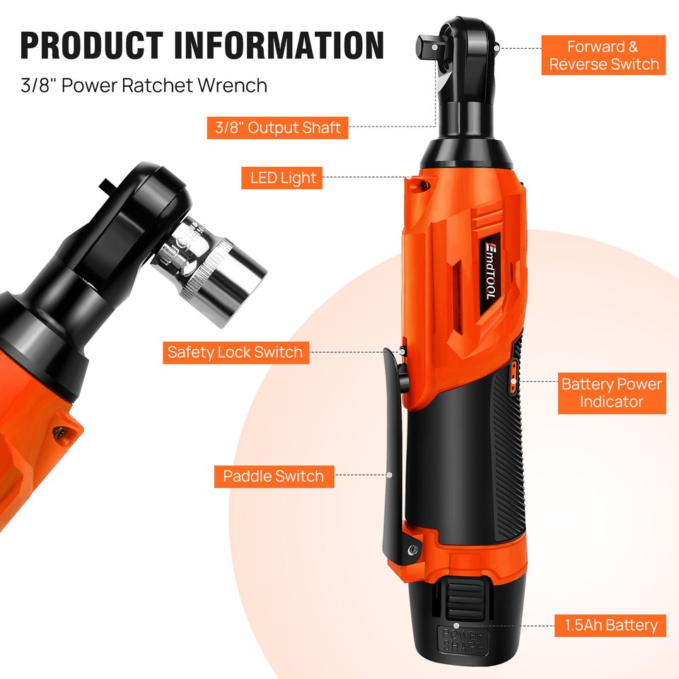 Cordless Impact Ratchet Wrench Driver Electric Rattle Nut Gun Sockets ...