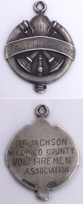 ANTIQUE FIREMEN STERLING MEDAL - PAST PRESIDENT WICOMICO COUNTY (S759 ...