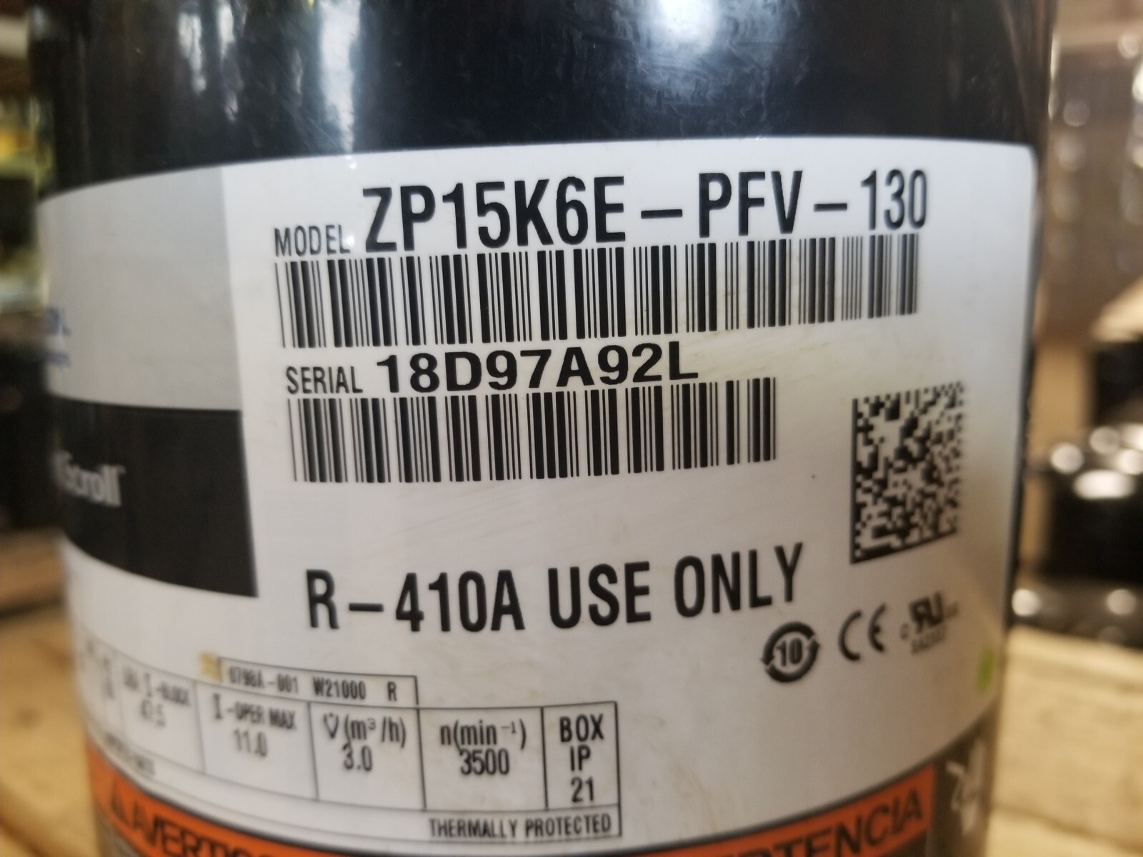 COPELAND ZP15K6E-PFV-130 15,000 BTU 230V 1PH 60HZ R-410A SCROLL A/C ...