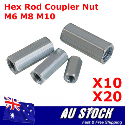 10/20X M6 M8 M10 Hex Rod Coupler Nut Zinc Plated Metric Coupling Nuts ...