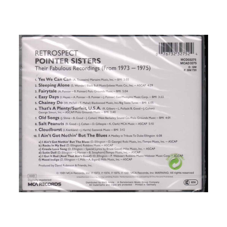 The Pointer Sisters CD Retrospect Their Fabulous Recordings/MCA ‎Sealed ...