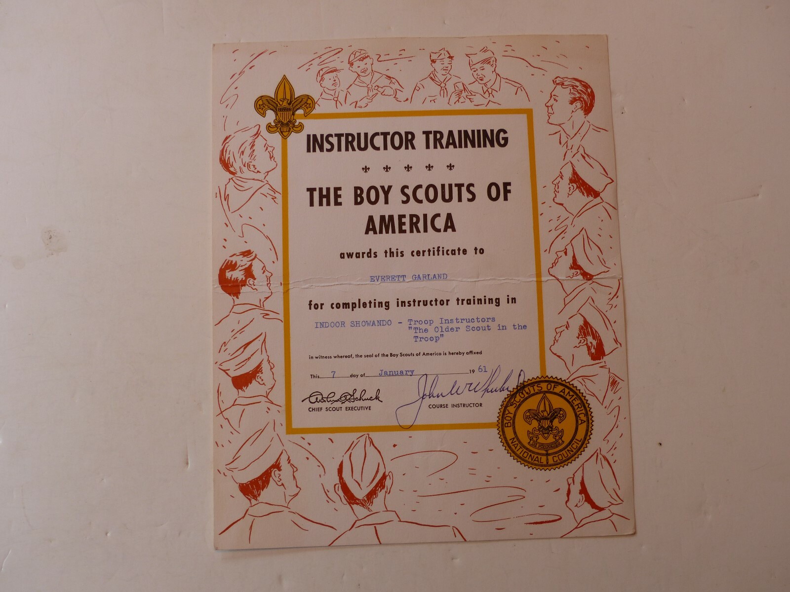 Vintage January 7 1961 Boy Scout BSA Instructor Training Certificate ...