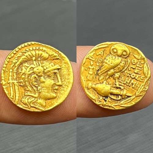 VERY OLD ANCIENT 18K GOLD GREEK OWL ATHENS ATTICA DEKADRACHM 460-469 BC ...