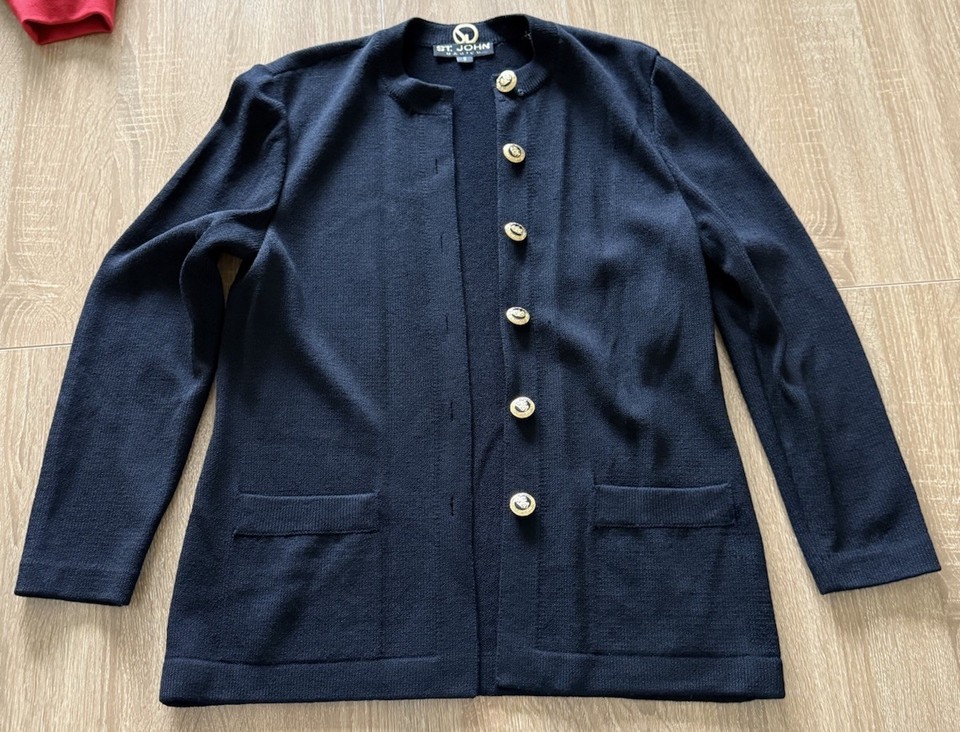 St John Basics Stunning High End Knit Cardigan Sweater Gold Buttons EUC ...