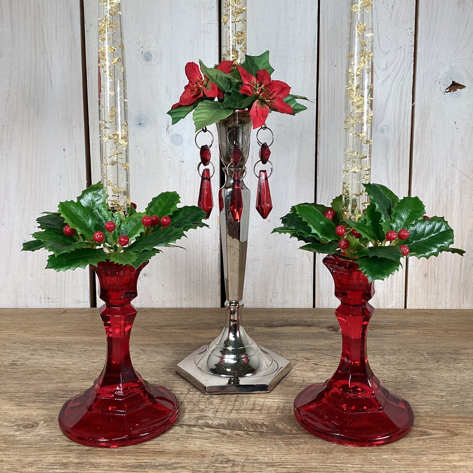 Lot Ruby Red Indiana Glass and Silver Candleholders with Candle Rings ...
