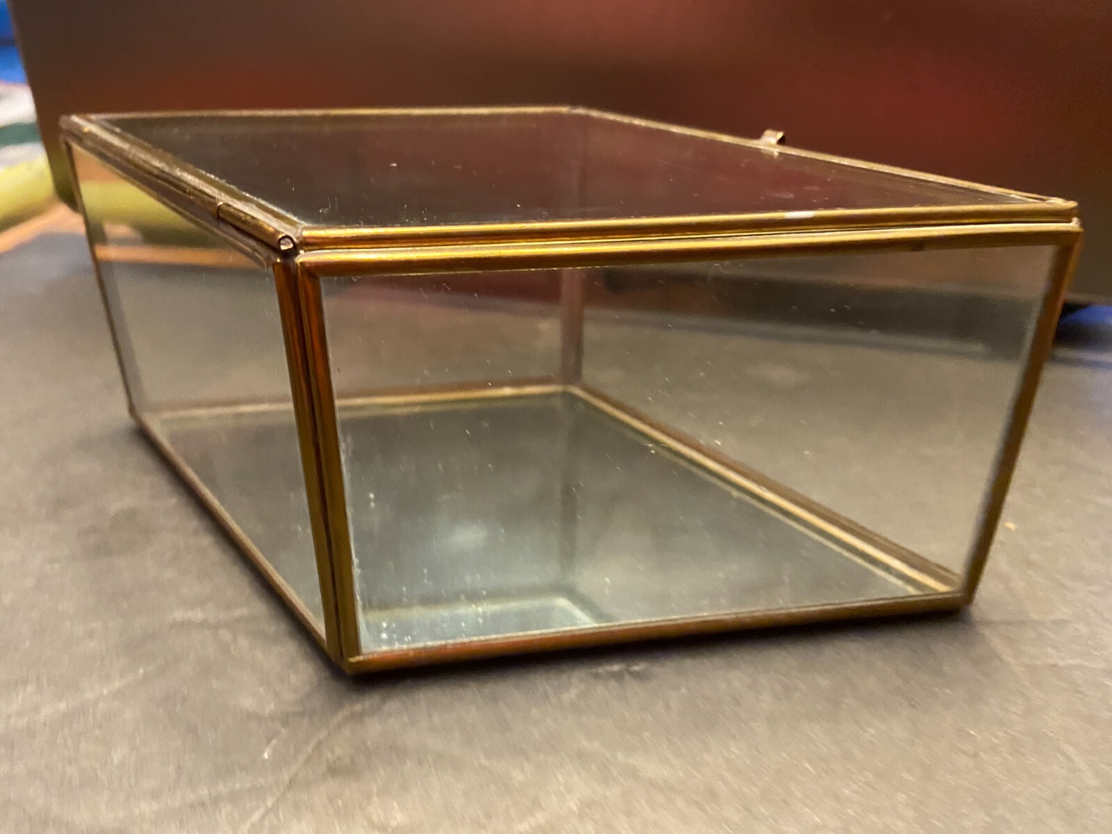Vintage Brass Angled Glass Display Case Mirror Back Made In Mexico | eBay