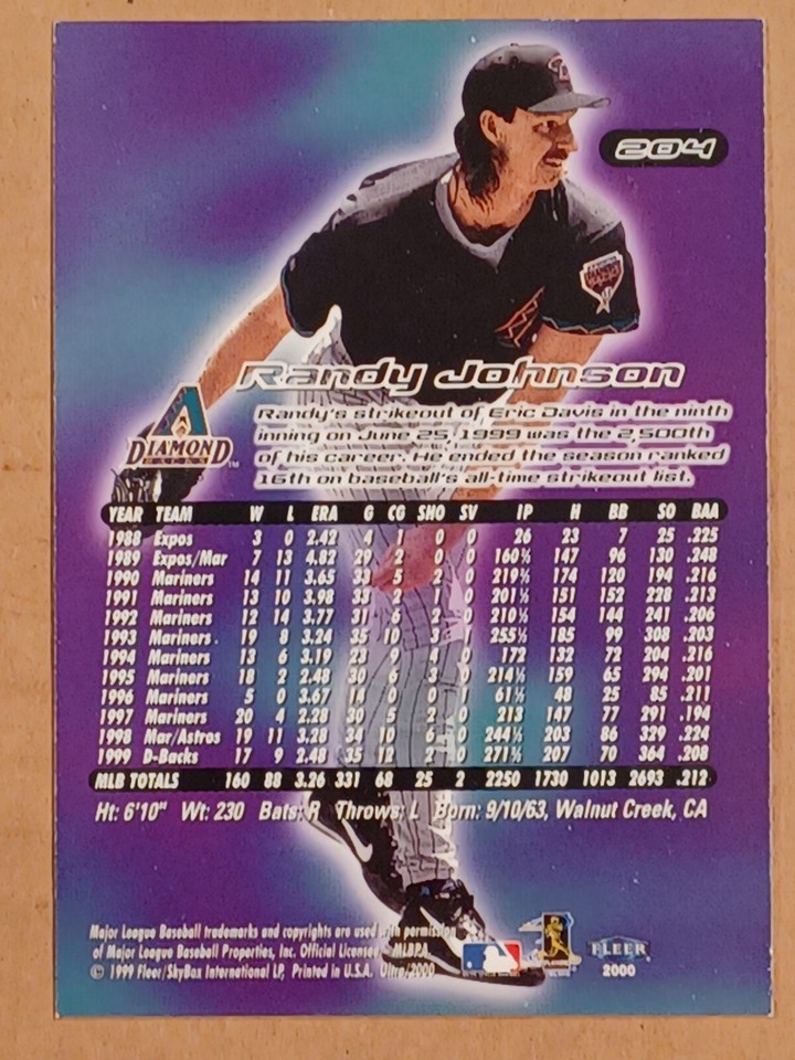 2000 Fleer Ultra Randy Johnson #204 Arizona Diamondbacks | eBay