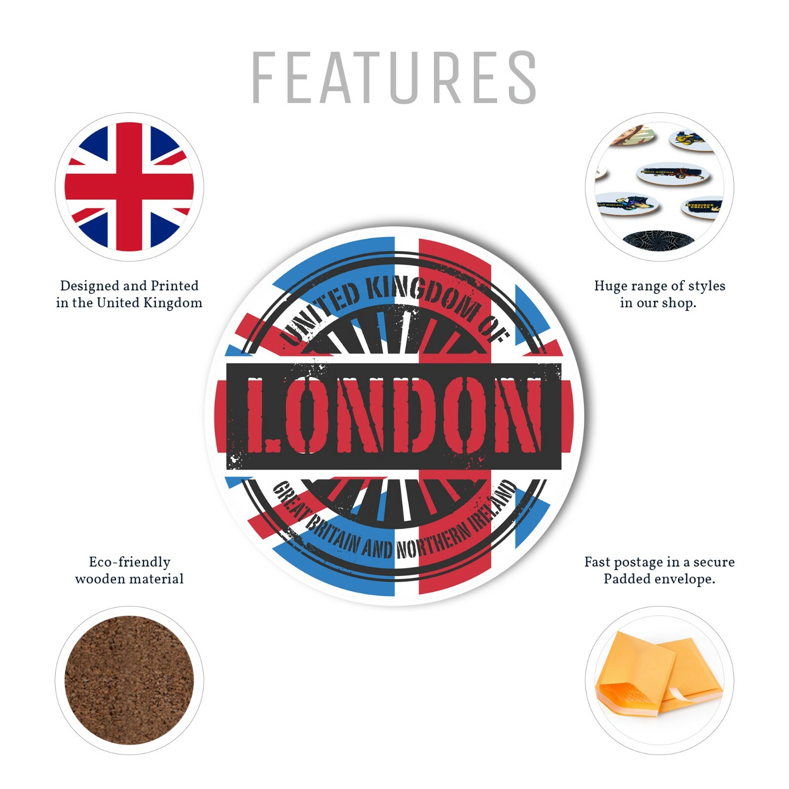 1 x London England UK - Round Coaster Kitchen Student Kids Gift #6026 ...