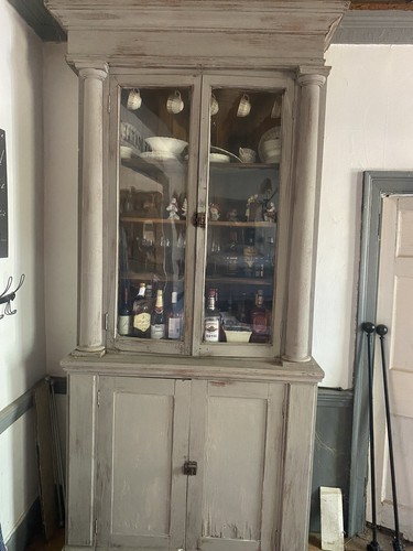 Large vintage Antique Painted Oak 3 Pc Step back Cupboard Farmhouse ...