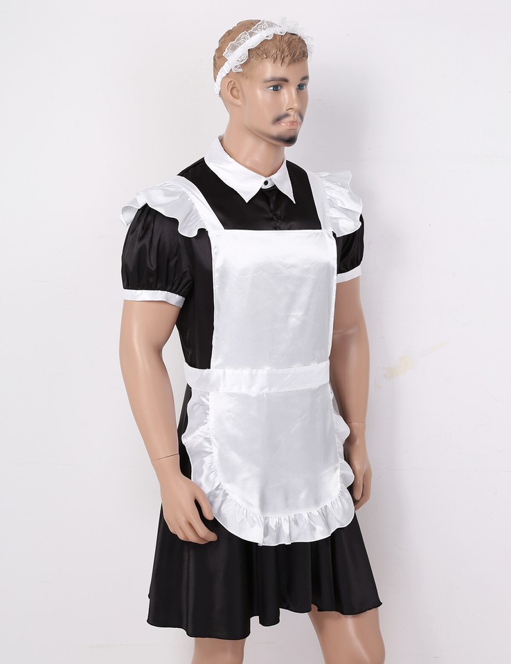 Male French Maid Apron Dress Mens Halloween Party Role Play Fancy ...