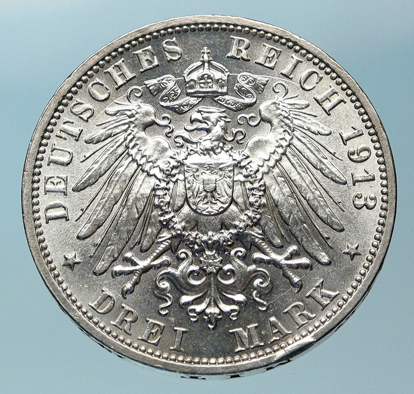 1913 German States SAXONY Napoleon Monument Antique Silver 3 Mark Coin ...
