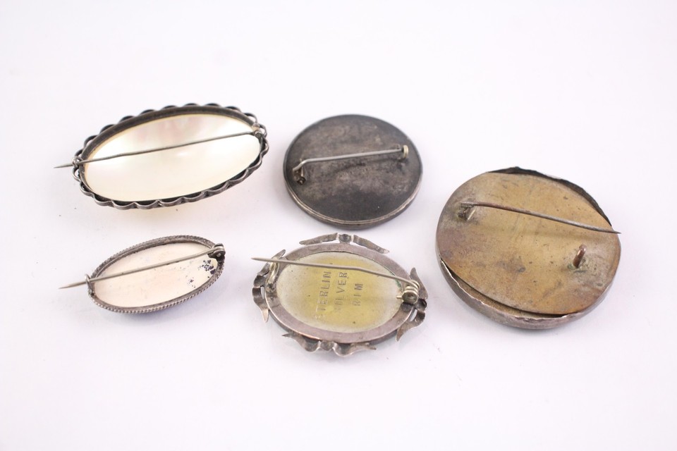 Sterling Silver Antique Brooches Ceramic Mother of Pearl Arts & Crafts ...